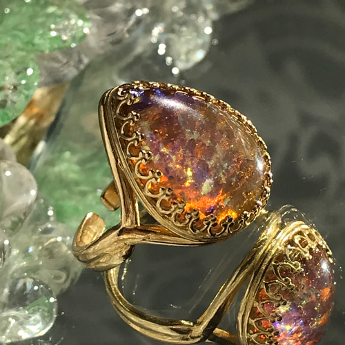 1950S チェリーブランド amberとtopaz・・vintageガラス ring 1950S チェリーブランド amberとtopaz・・vintageガラス ring