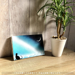 「猫のいる街」原画 黒猫×夜空 青 ターコイズ 絵画 キャンバス 風景画 スプレーアート インテリアパネル 絵画 AKI SPRAY ...