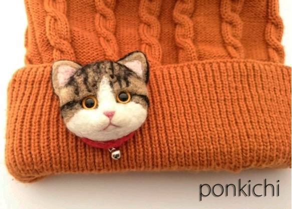 【一点物】羊毛ブローチ キジ白 首輪付き☆ネコ ねこ 猫 ブローチ ponkichi 通販｜Creema(クリーマ) 5062777
