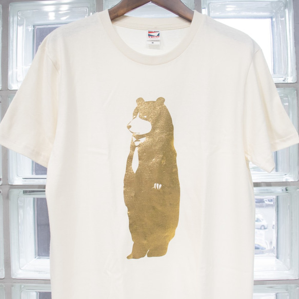 おすましクマ ナチュラル×ゴールド 箔押し Tシャツ メンズ M Tシャツ Smile-craft 通販 12059195｜Creema(クリーマ)