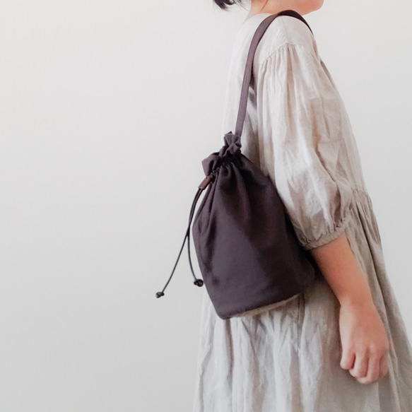 受注制作】One shoulder ruck sack-long 巾着型ワンショルダー 受注制作】One shoulder ruck sack-long 巾着型ワンショルダー