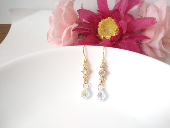 綺麗なクリスタルのピアス＆イヤリング ピアス（フック・チェーン） くまさん工房 cute 通販 12110783｜Creema(クリーマ)