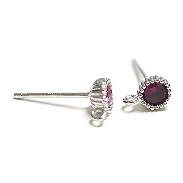新作 【2個（1ペア）】刻印あり！繊細な淵に囲まれた約4mmルビーカラーCZカン付きシルバーシルバー925芯ピアス NF 金具・チェーン 土日 ...