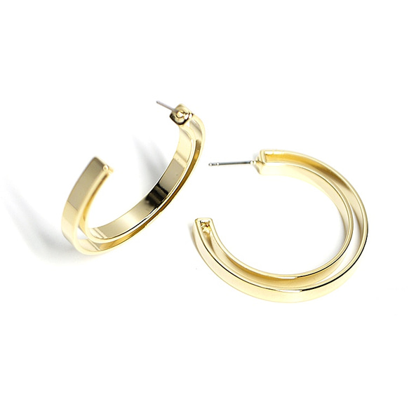 新作【1ペア】チタン芯！約36mm Double Circle光沢ゴールドピアス、パーツ 金具・チェーン DIYBEJEWEL営業時間外対応 ...