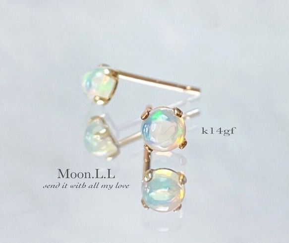 10月誕生石 k14gf エチオピアンオパールのカボションスタッドピアス ピアス（スタッド・一粒） moon.L.L 通販 12639436 ...
