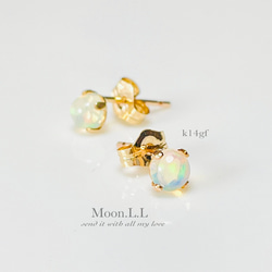 10月誕生石 k14gf エチオピアンオパールのカボションスタッドピアス ピアス（スタッド・一粒） moon.L.L 通販｜Creema(クリーマ)