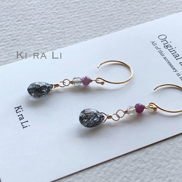 14KGF トルマリンクォーツとルビーのフックピアス（イヤリング） ピアス（フック・チェーン） Ki ra Li 通販 6684854 ...