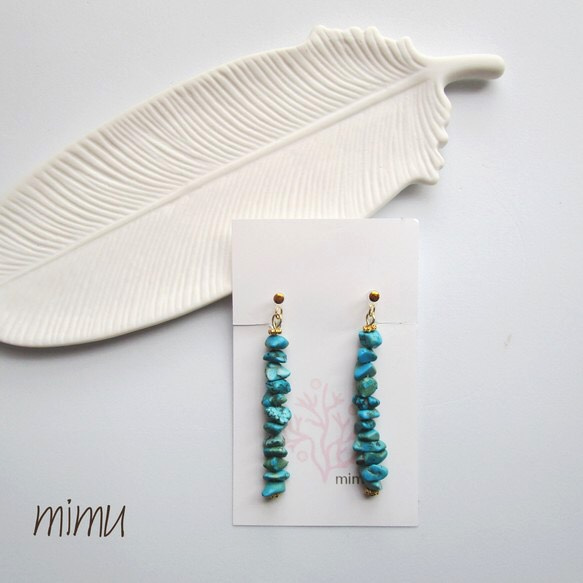 turquoise straight line earring [ピアス] イヤリング・ノンホールピアス mimu 通販｜Creema ...