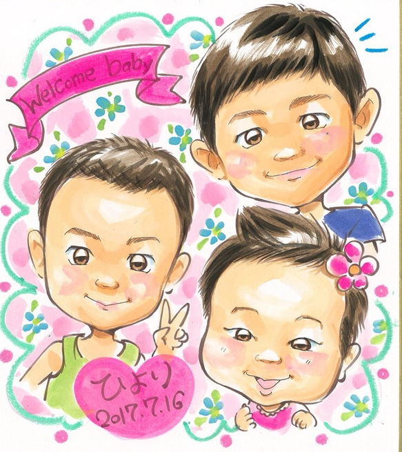 似顔絵 色紙3名様 送料無料！ イラスト Mamibun 通販｜Creema(クリーマ) 5290505