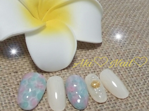 ジェルネイルチップ☆海面ドロップ×クラッシュシェル〜ベージュ ネイルチップ（つけ爪） Sepiart.nail 通販 5525163 ...