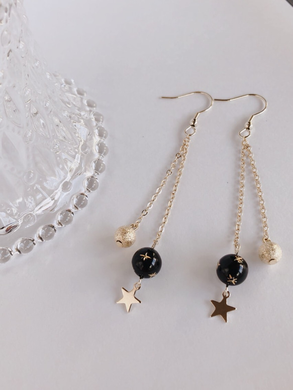 Moniqueh 新作 Galaxy コスモ ビーズ 星 チャーム ロング ピアス ピアス（フック・チェーン） kitt 通販｜Creema ...