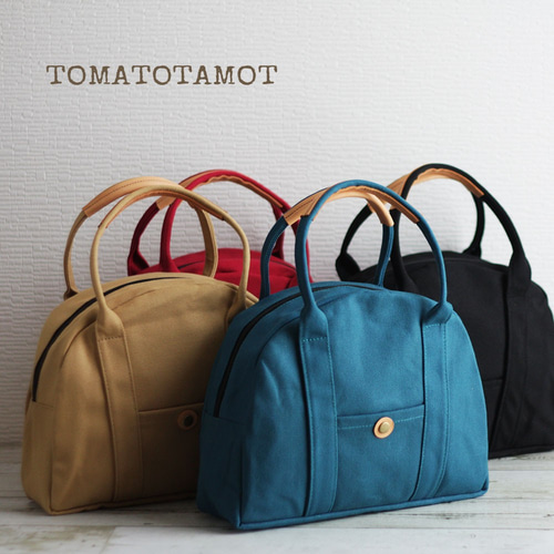 本革×帆布 ラウンドボストンバッグ お散歩バッグ ランチトート 本革×帆布 ラウンドボストンバッグ お散歩バッグ ランチトート