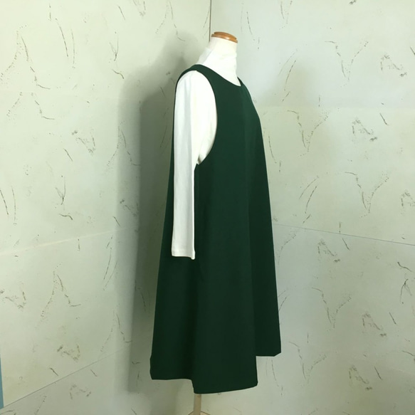 ふんわりフレアージャンパースカート L 着丈103 ダークグリーンのウールポリ・ツイル ワンピース よもぎねこ 通販 11571122 ...