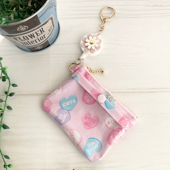 10cmファスナーのリールキーホルダー付きパスケース(ラブリーハート柄 ピンク) パスケース・定期入れ ＊naomi＊ 通販 12314775 ...
