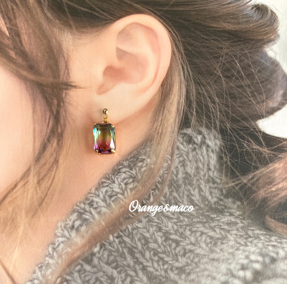 lh 宝石風イヤリング(虹色) イヤリング・ノンホールピアス Orange&maco 通販 11561729｜Creema(クリーマ)