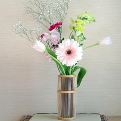 駿河竹千筋細工 花器 しおり さらし 伝統工芸の竹細工 一輪挿し 駿河竹千筋細工 花器 しおり さらし 伝統工芸の竹細工 一輪挿し