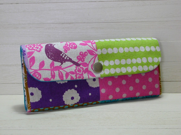 長財布 北欧柄 鳥 パッチワーク柄 エチノ 綿麻 長財布 applebee 通販 11610447｜Creema(クリーマ)