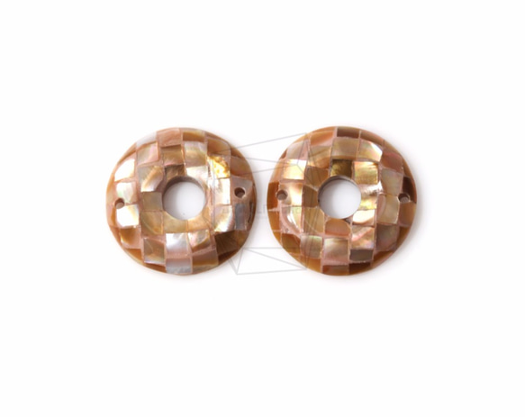 PEA-036-G【2個入り】モザイクドーナツ螺鈿ビーズ, Mother of Pearl Mosaic donut ビーズ ...