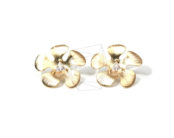ERG-666-MG【2個入り】フラワーCZピアス,Flower CZ Post Earring/20mm X 20mm 金具・チェーン ...