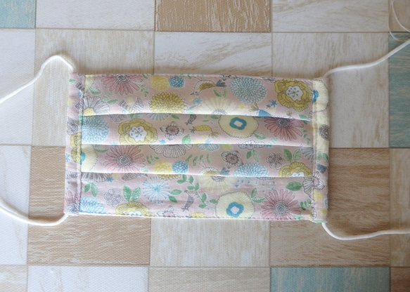 普通サイズプリーツマスク(鳥とお花のダブルガーゼ+さらし+シングルガーゼ ピンク) 生地 Blue*Bench 通販 9060348 ...