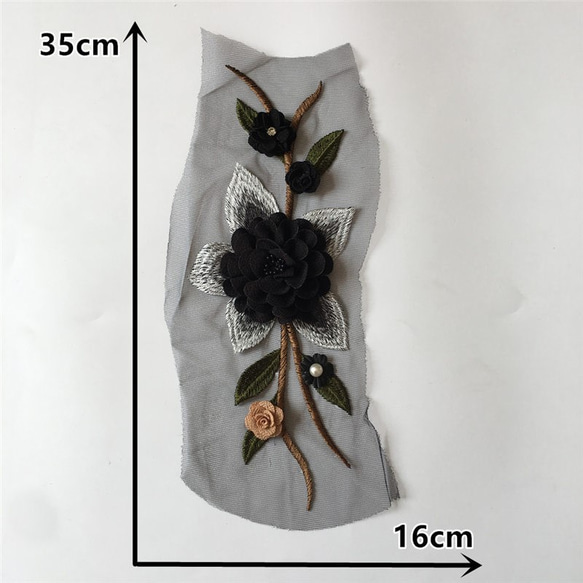 ブラックフラワーモチーフ 35cm*16cm ワッペン・アップリケ noppy1 通販 11548565｜Creema(クリーマ)