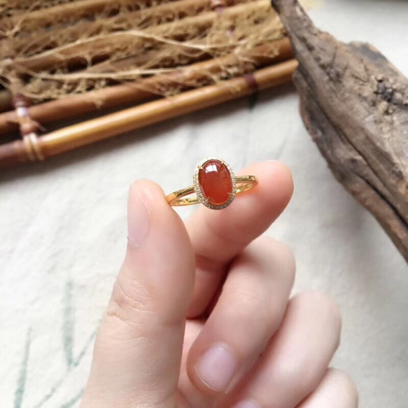 242 受注制作 k18金ゴールド ミャンマー産 氷種 赤翡翠 ヒスイ リング ダイヤモンド 指輪 指輪・リング mika--Jewelry ...