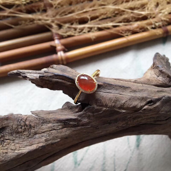 242 受注制作 k18金ゴールド ミャンマー産 氷種 赤翡翠 ヒスイ リング ダイヤモンド 指輪 指輪・リング mika--Jewelry ...