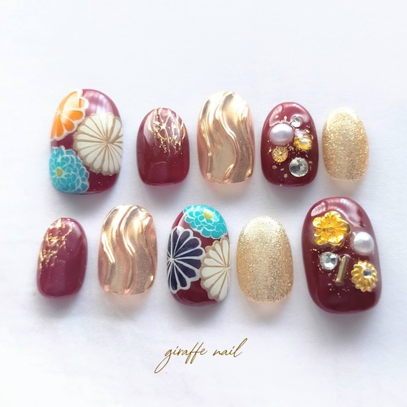 57 ネイルチップ 振袖ネイル 和装ネイル 前撮りネイル 赤ネイル 和柄ネイル ネイルチップ（つけ爪） giraffe nail 通販 ...