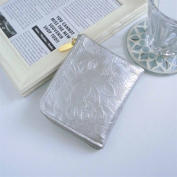 コンパクトなL字ファスナー ミニ財布 牛革 シルバー ローズ その他ミニ財布・コンパクト財布 CORUCIAN 通販｜Creema(クリーマ)