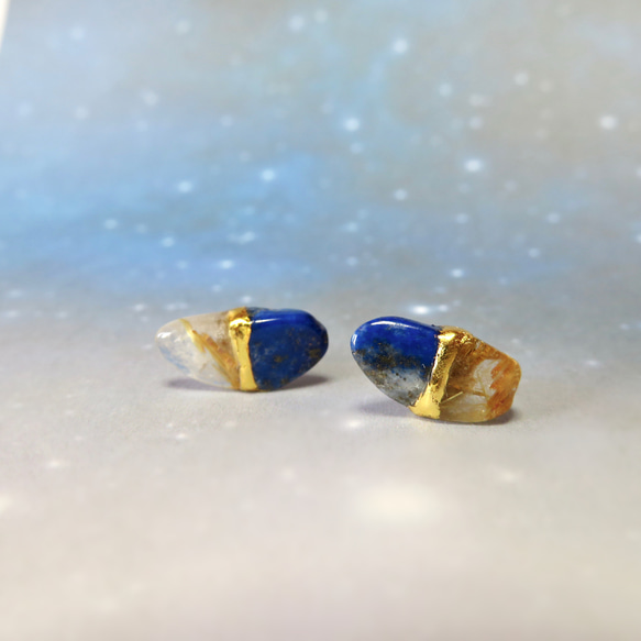 流星群＊Lapis Lazuli×Rutile Quartz＊金継ぎ／pierce／2L~L size ピアス（スタッド・一粒） ConNectarth 通販 10256394｜Creema ...