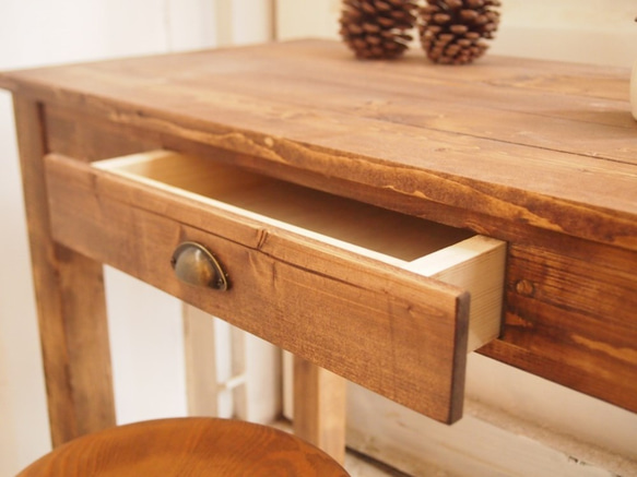 長机【1ドロワー】900（ダーク）アンティーク風・天然無垢材・デスクテーブル 机・デスク UCO61 通販 1612597｜Creema(クリーマ)