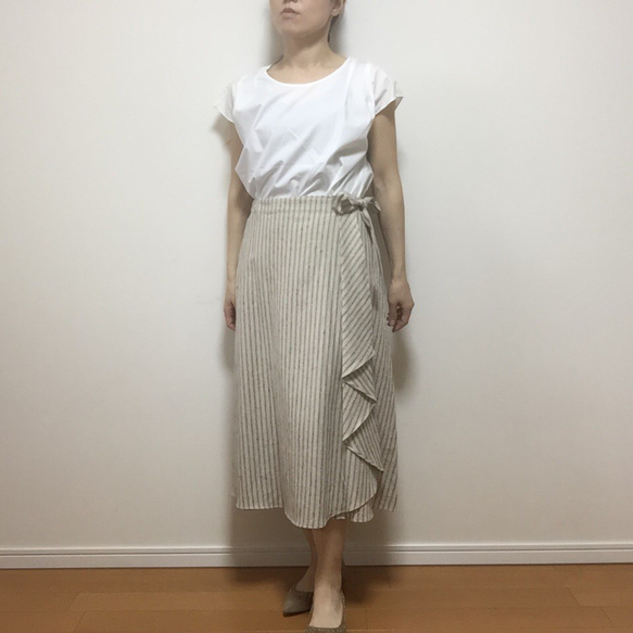 ハーフリネンタック付きラップスカート（ベージュ） ロングスカート（マキシ丈） Magnolier 通販 5602843｜Creema(クリーマ)