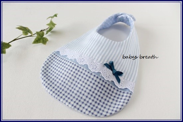 058*やわらかスタイ*ブルーストライプ＆チェック＆ドット*レース スタイ・よだれかけ baby’s breath 通販｜Creema ...