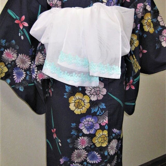 新品・麻混兵児帯・37×398㎝・ケミカルﾚｰｽ飾り 夏大人兵児帯 つなぎ目なし・1点物 洗える浴衣帯 兵児帯 和装小物（帯・半襟 ...