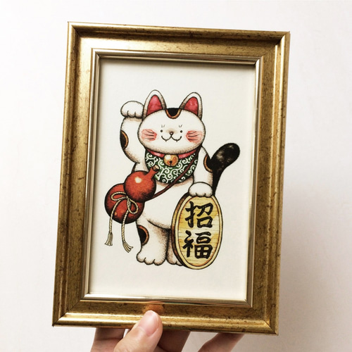 ポストカードサイズ 招き猫 アートプリント/イラスト複製画 ポストカードサイズ 招き猫 アートプリント/イラスト複製画