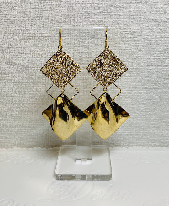 NO.409 スクエアパーツを集めたゴールドピアス ピアス（フック・チェーン） by your side へいへい 通販 11562139 ...