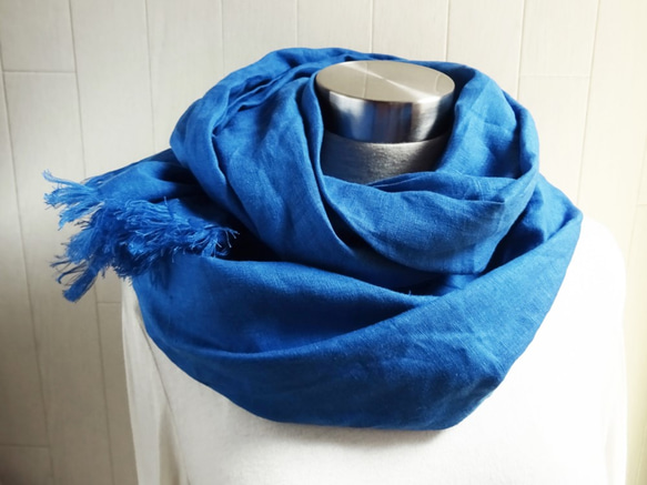 大判 フレンチリネンのストール 青 ストール Deco de R 通販｜Creema(クリーマ) 5690808