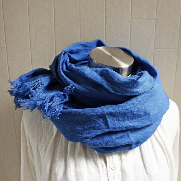 秋冬 大判 やわらかリネンのストール フレンチブルー ストール Deco de R 通販｜Creema(クリーマ) 9027654