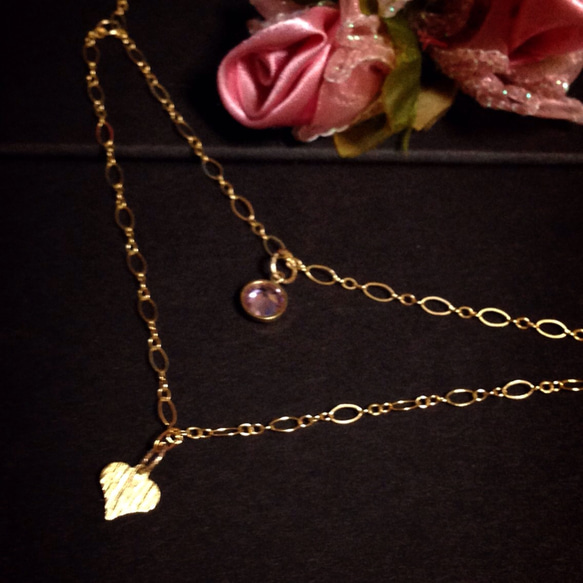 14KGF ミニハートチェーン二重ネックレス 14KGFチャーム（CZブラック・ピンク） ネックレス・ペンダント Lia non-aller 通販 2954847｜Creema(クリーマ)