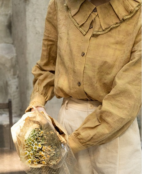 ヘピロテ間違いなし大人のチェック柄シャツブラウス コットンリネン ブラウス jadore 通販 12623400｜Creema(クリーマ)