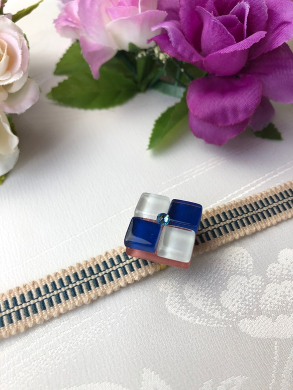 3880真田紐＆ガラスタイル帯留めセット オーロラクリスタル 帯留め kanoco92 通販 7535789｜Creema(クリーマ)