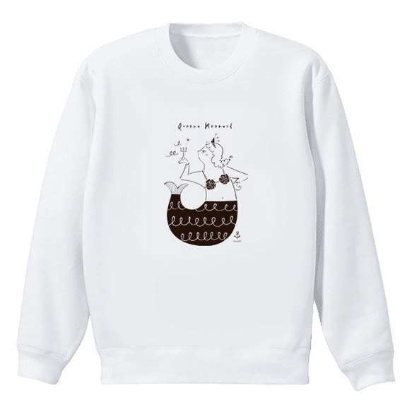 日本のイラストレーター清水圭二郎-QueenaMermaid UniversityTアイスクリームホワイト スウェット・トレーナー ...