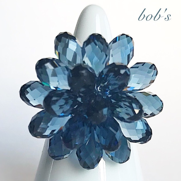 スワロフスキークリスタル手編みring*デニムブルー 指輪・リング bob's 通販 5577568｜Creema(クリーマ)