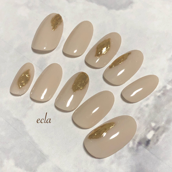 [080]シンプル/ゴールド/ベージュ/ワンカラー/ジュエリー/手描きアート ネイルチップ（つけ爪） nail salon ecla ︎エクラ ...
