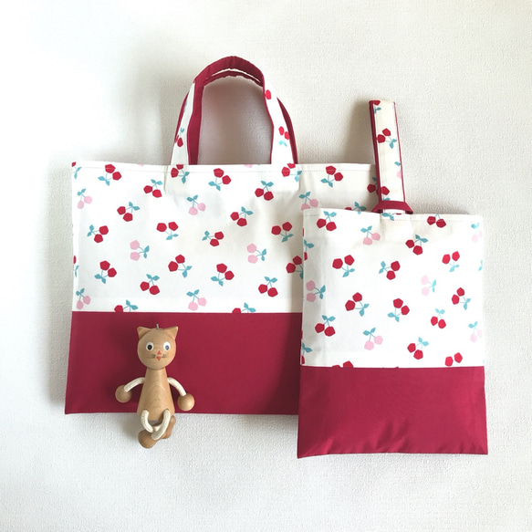 さくらんぼのレッスンバッグ・上履き入れの2点セット レッスンバッグ カタカタ洋裁店 通販 10604561｜Creema(クリーマ)