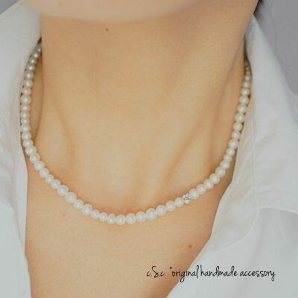 再販Pearl*Swarovski 淡水パール*一粒スワロフスキーSV925ネックレス ネックレス・ペンダント c.S.c 通販｜Creema ...
