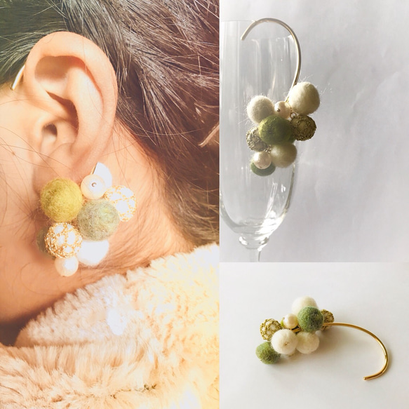 felt & pearl イヤーフック ︎green イヤーフック swan* 通販 5051836｜Creema(クリーマ)