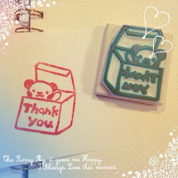 チョコンと覗くテディのThankyou【hana＊hana】 はんこ・スタンプ 【hana＊hana】 通販 1267890｜Creema(クリーマ)