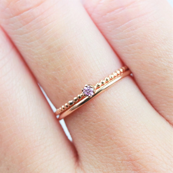 【2本セット】 14kgf ピンクサファイア 1.2mmつぶつぶタイプ＆ストレートリング（変更OK） 指輪・リング Jewelry craft.sachi 通販 11017452｜Creema ...