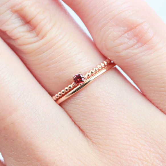 【2本セット】 14kgf ガーネット 1.2mmつぶつぶタイプ＆ストレートリング（変更OK） 指輪・リング Jewelry craft.sachi 通販｜Creema(クリーマ) 11017480